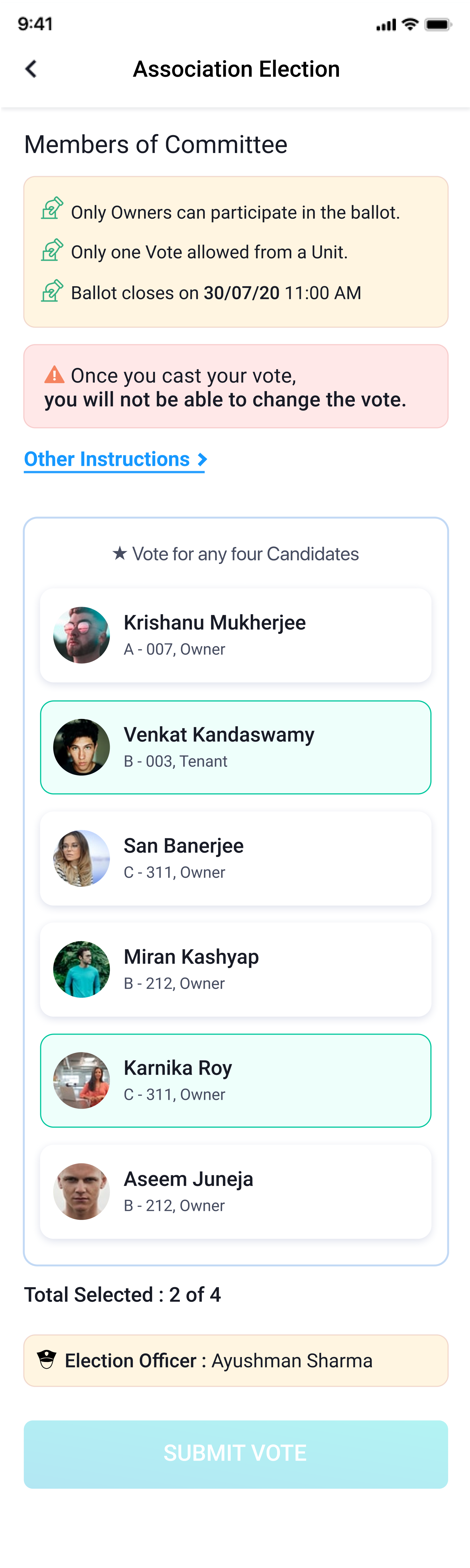 Apartment Association Election with ADDA Online Ballot